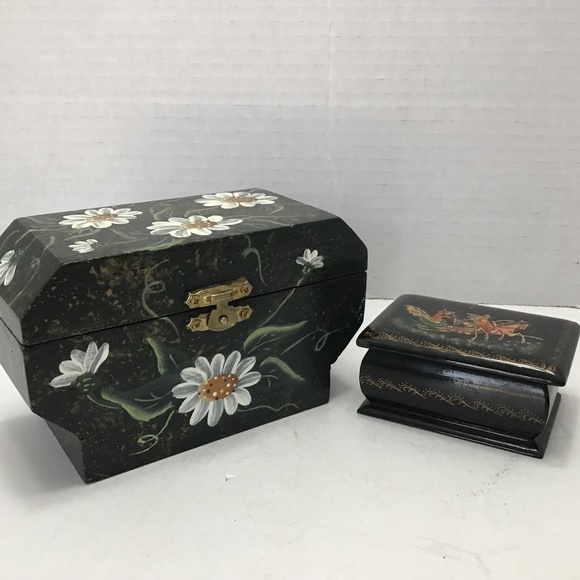 Accents | Hand Painted Wood Box With Daisies And Leaves Design Small ...